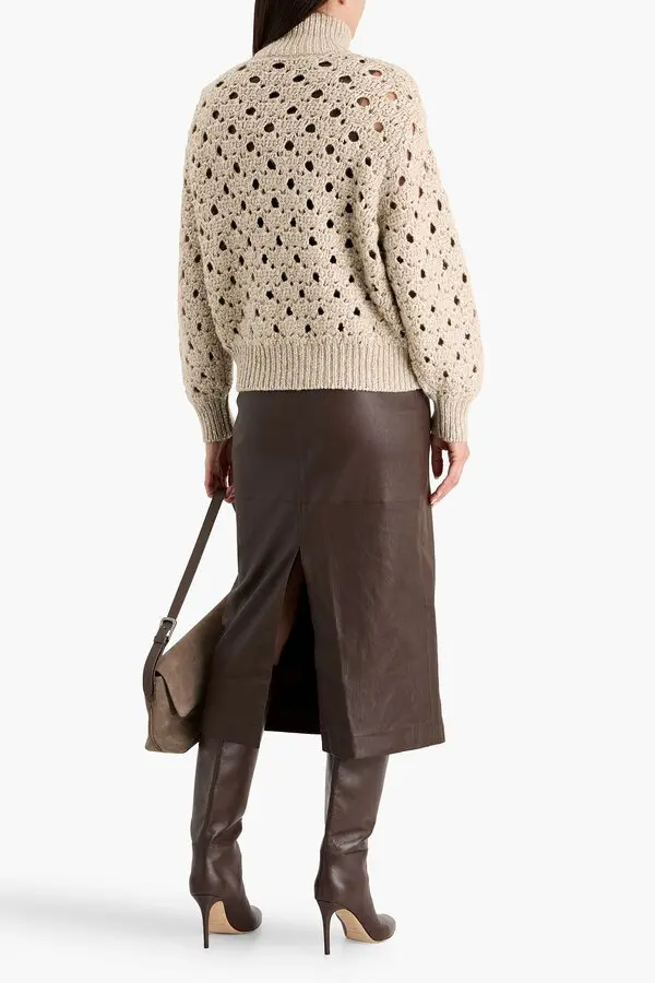 Brunello Cucinelli Sequin-embellished Open-knit Cashmere-blend Half-zip Sweater