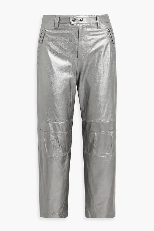 Brunello Cucinelli Cropped Metallic Leather Tapered Pants