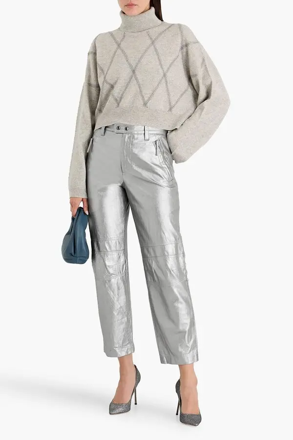 Brunello Cucinelli Cropped Metallic Leather Tapered Pants