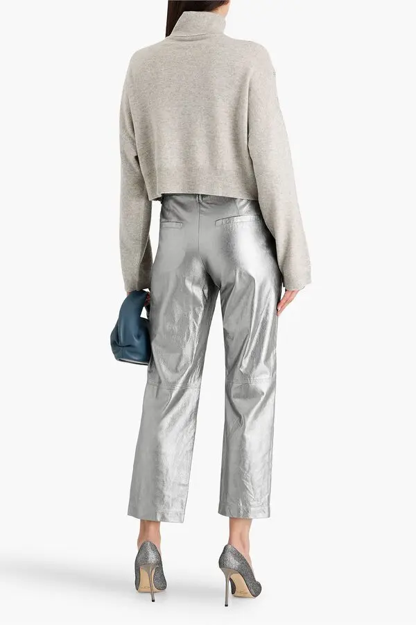 Brunello Cucinelli Cropped Metallic Leather Tapered Pants