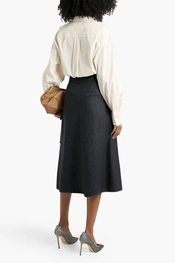 Brunello Cucinelli Wool-flannel Midi Wrap Skirt - Charcoal