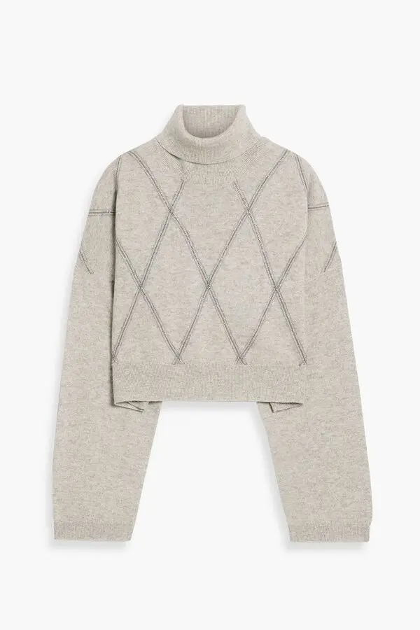 Brunello Cucinelli Cropped Wool-blend Turtleneck Sweater - Stone