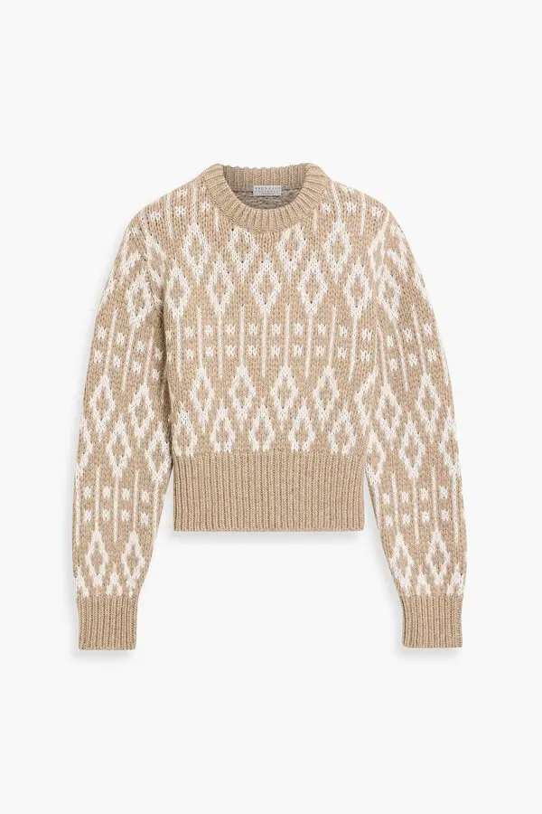 Brunello Cucinelli Sequin-embellished Fair Isle Cashmere Sweater - Neutral