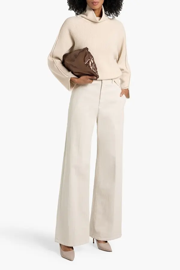 Brunello Cucinelli Bead-embellished Ribbed Cashmere Turtleneck Sweater - Beige