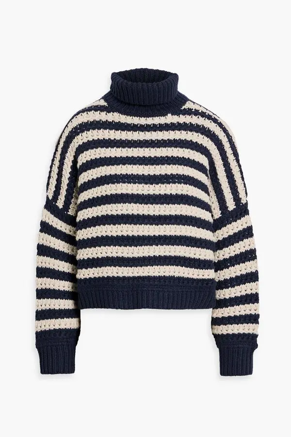 Brunello Cucinelli Cropped Striped Wool-blend Turtleneck Sweater