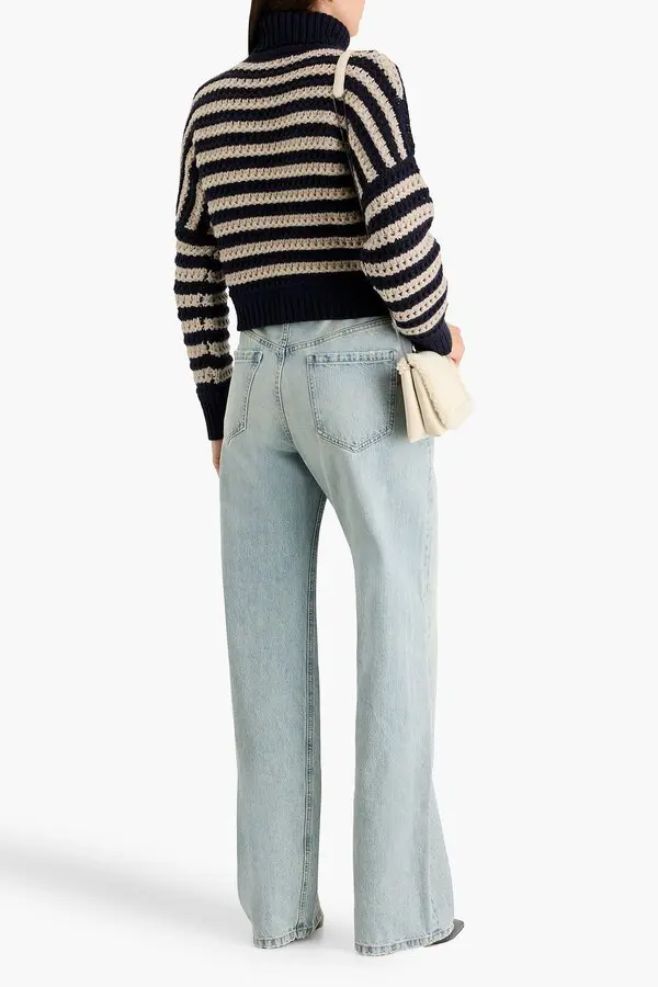 Brunello Cucinelli Cropped Striped Wool-blend Turtleneck Sweater