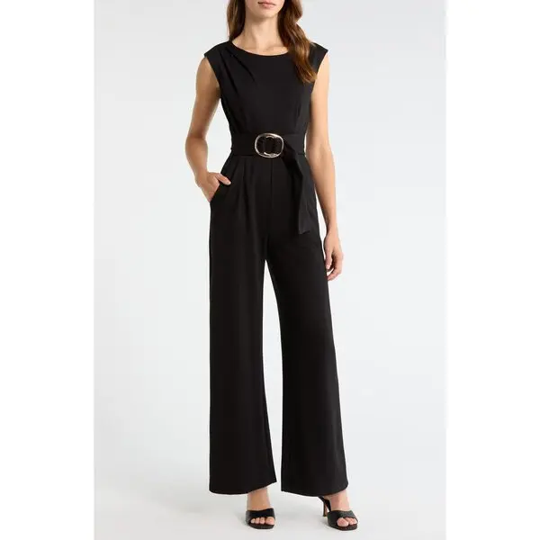 TAHARI ASL Buckle Detail Jumpsuit - Black