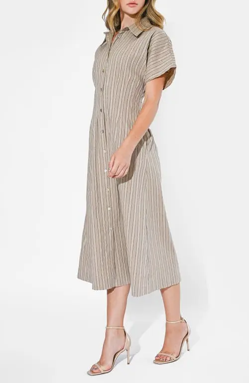 Adelyn Rae Audrey Stripe Shirt Dress - Mocha