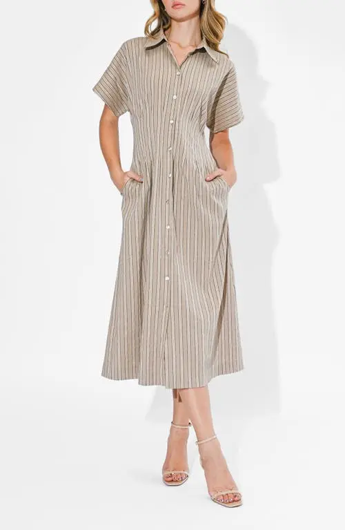 Adelyn Rae Audrey Stripe Shirt Dress - Mocha