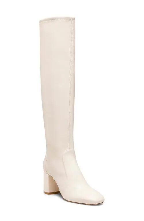 STUART WEITZMAN Lucie Knee High Block Heel Boots - Cream.