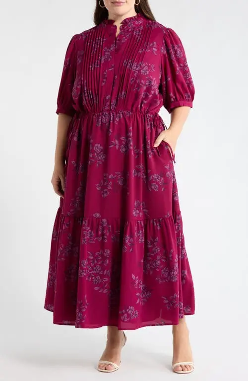 SUGARLIPS Floral Print Pintuck Pleat Maxi Dress