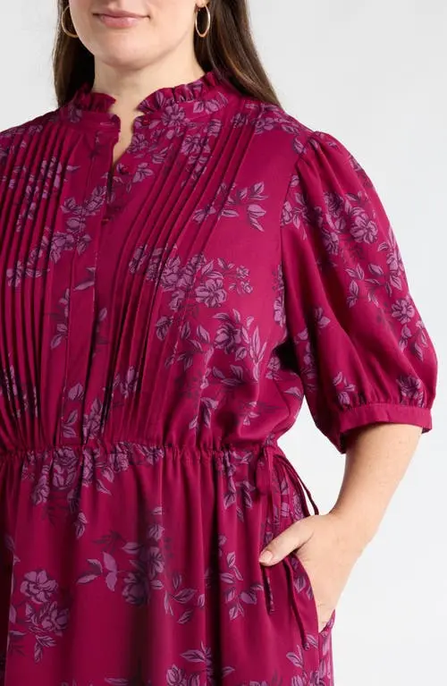 SUGARLIPS Floral Print Pintuck Pleat Maxi Dress