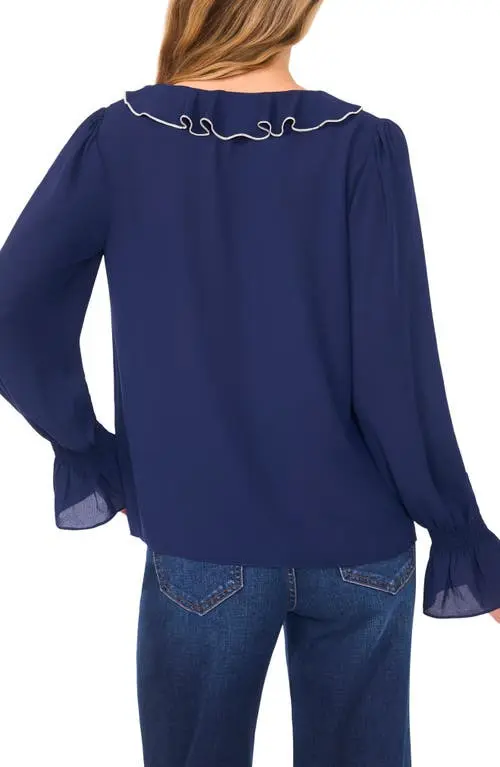 CECE DUPRAZ Ruffle V-neck Top - Classic Navy