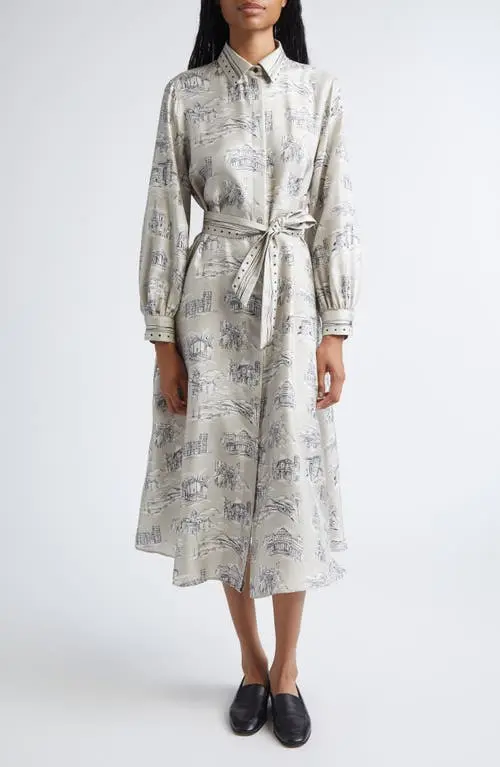 Max Mara Carbone Print Silk Shirt Dress - Sand