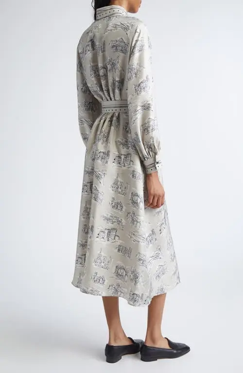 Max Mara Carbone Print Silk Shirt Dress - Sand