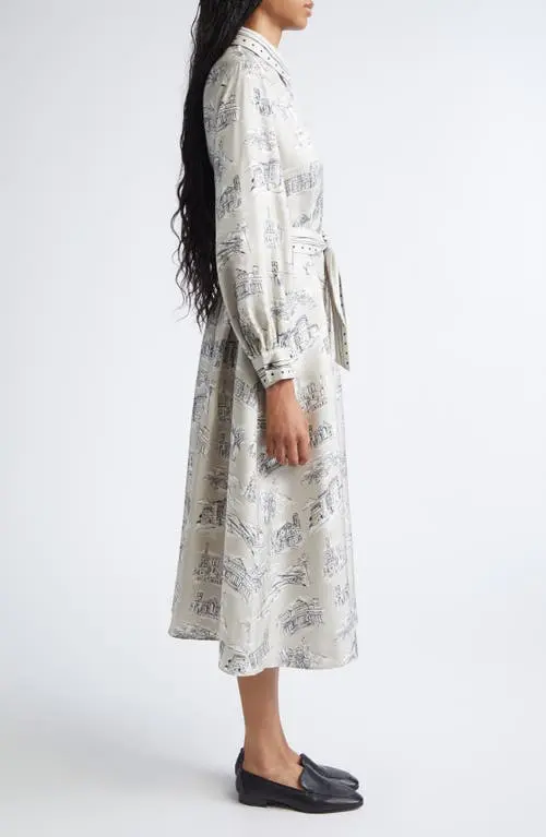 Max Mara Carbone Print Silk Shirt Dress - Sand