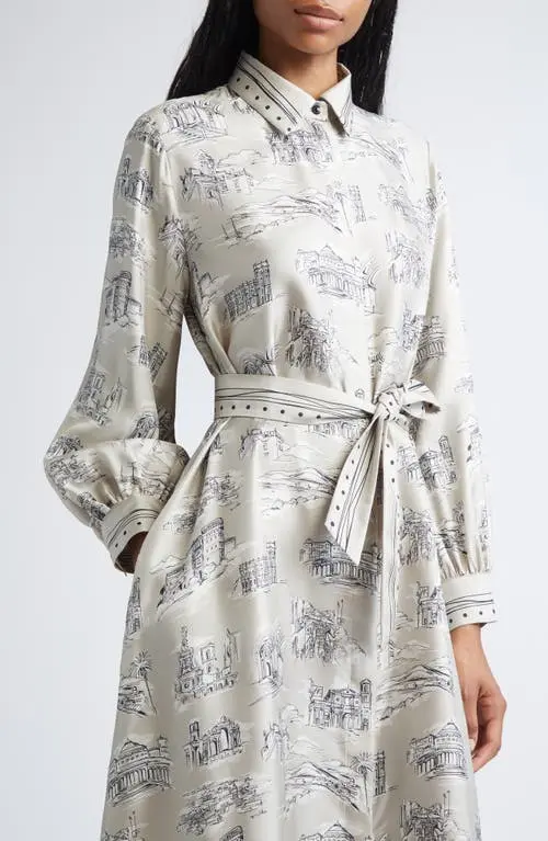 Max Mara Carbone Print Silk Shirt Dress - Sand