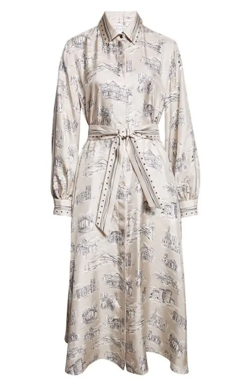 Max Mara Carbone Print Silk Shirt Dress - Sand