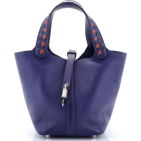 HERMES Picotin Lock Bag Tressage Epsom Pm - Bleu Encre/noir/brique