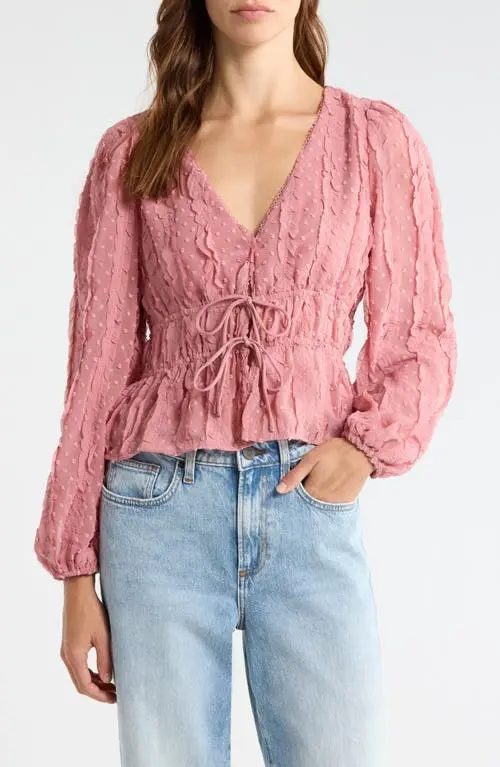 ALL IN FAVOR Ruched V-neck Top - Mauve