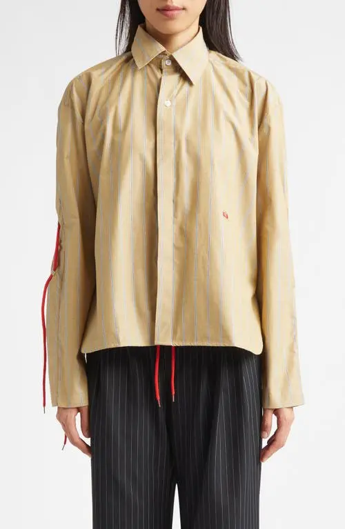 KÚR Circle Detail Striped Organic Cotton Button-up Shirt