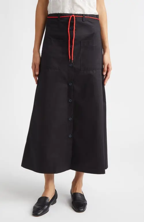 KUR Shoelace Belt Patch Pocket A-line Midi Skirt