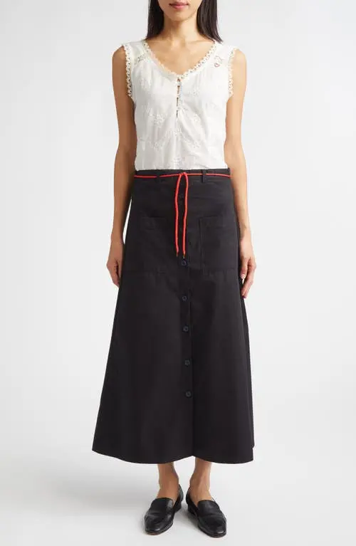 KUR Shoelace Belt Patch Pocket A-line Midi Skirt