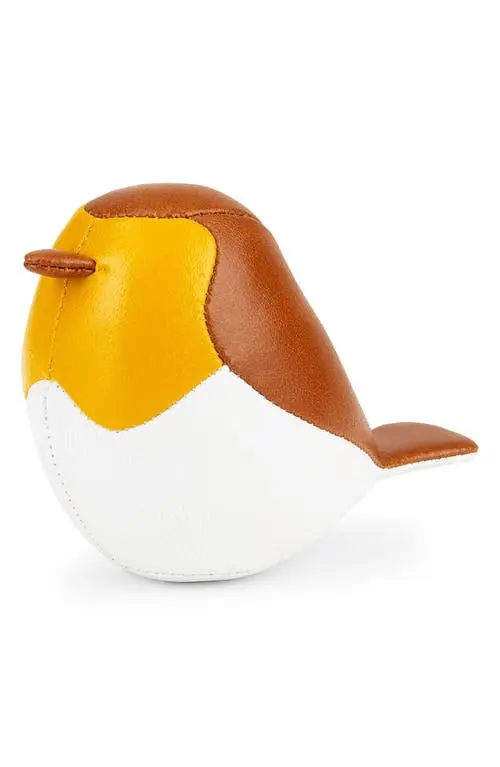 ZUNY Mini Bird Robin Faux Leather Paperweight - Tan Ochre Yellow