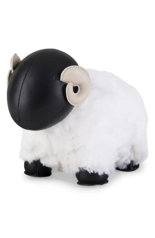 ZUNY Sheep Bomy Ii Fleece & Faux Leather Bookend - Black White