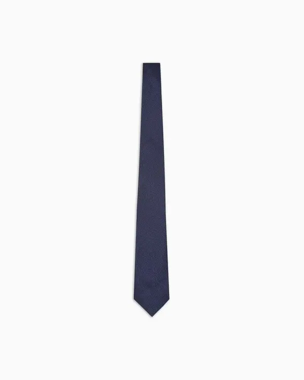 Giorgio Armani Chevron Jacquard Pure Silk Neck Tie - Blue