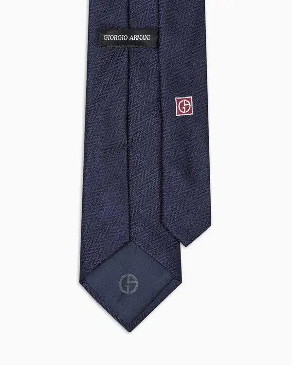 Giorgio Armani Chevron Jacquard Pure Silk Neck Tie - Blue