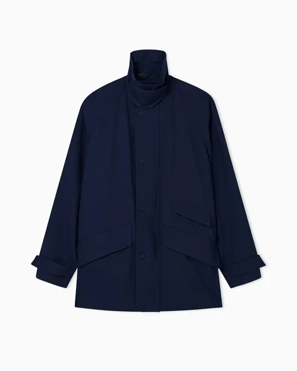 Giorgio Armani Wool And Silk Canvas Pea Coat - Navy Blue