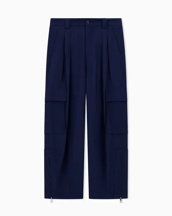 Giorgio Armani Viscose And Linen Canvas Cargo Trousers - Navy Blue