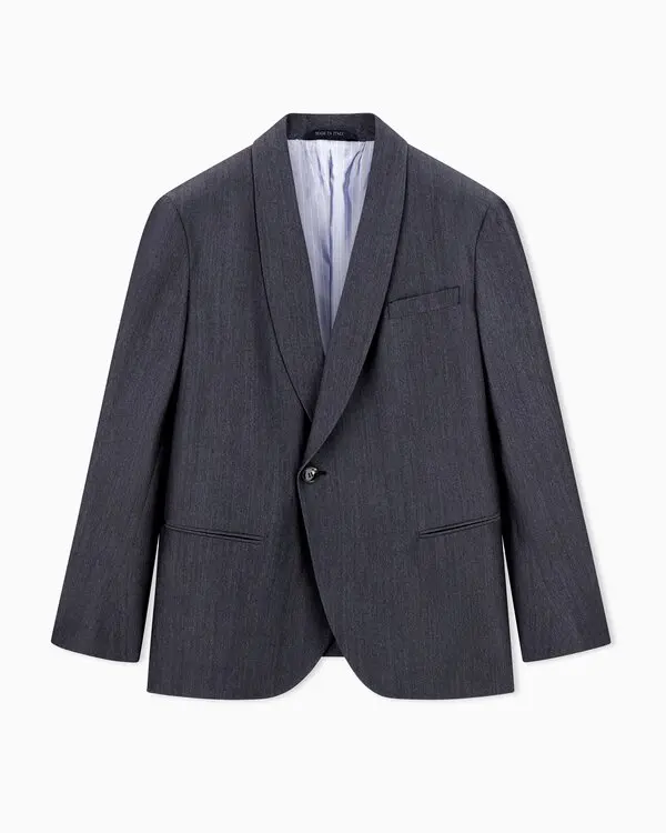 Giorgio Armani Single-breasted Jacket In Denim-effect Virgin Wool, Abaca And Silk