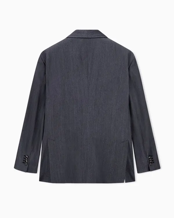 Giorgio Armani Single-breasted Jacket In Denim-effect Virgin Wool, Abaca And Silk