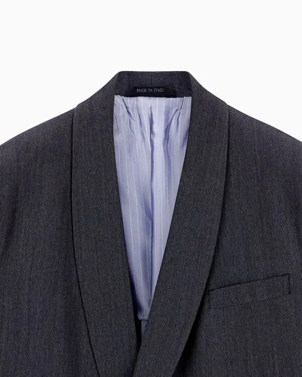 Giorgio Armani Single-breasted Jacket In Denim-effect Virgin Wool, Abaca And Silk