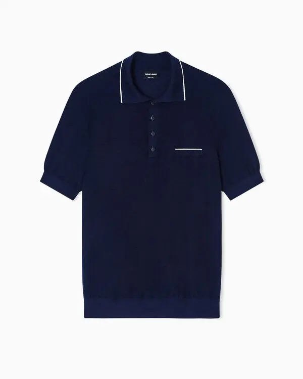 Giorgio Armani Polo Shirt In Cashmere And Silk - Blue