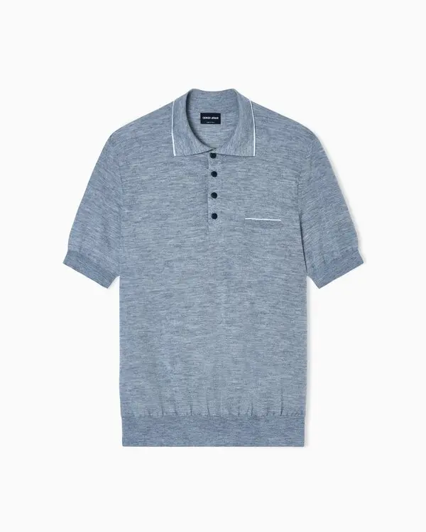 Giorgio Armani Polo Shirt In Cashmere And Silk - Light_blue