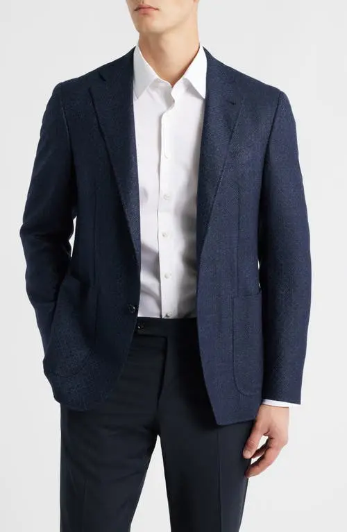 Canali Kei Trim Fit Diamond Jacquard Wool & Silk Blend Sport Coat - Navy