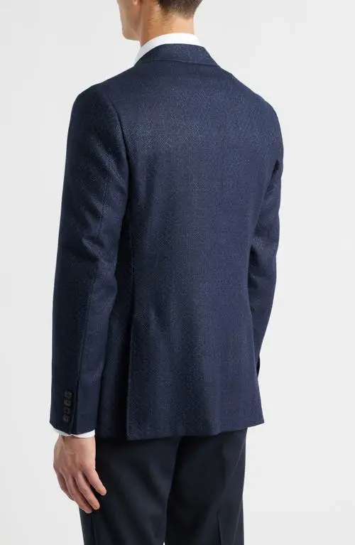Canali Kei Trim Fit Diamond Jacquard Wool & Silk Blend Sport Coat - Navy