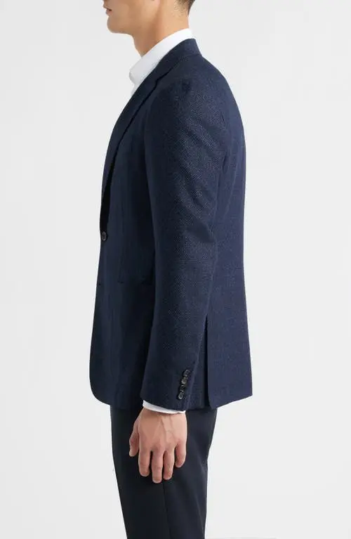 Canali Kei Trim Fit Diamond Jacquard Wool & Silk Blend Sport Coat - Navy