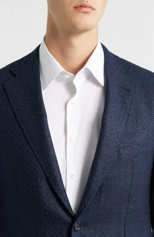 Canali Kei Trim Fit Diamond Jacquard Wool & Silk Blend Sport Coat - Navy