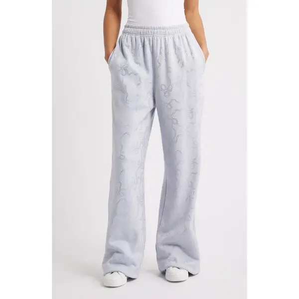 LoveShackFancy Momo Crystal Bow Wide Leg Sweatpants
