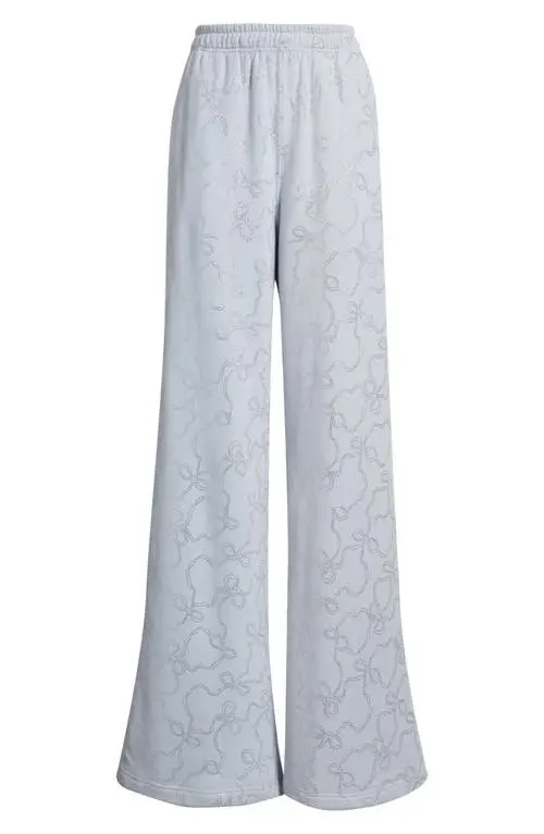 LoveShackFancy Momo Crystal Bow Wide Leg Sweatpants