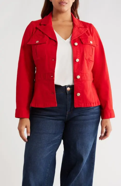 LIVERPOOL Tab Detail Peplum Stretch Denim Jacket