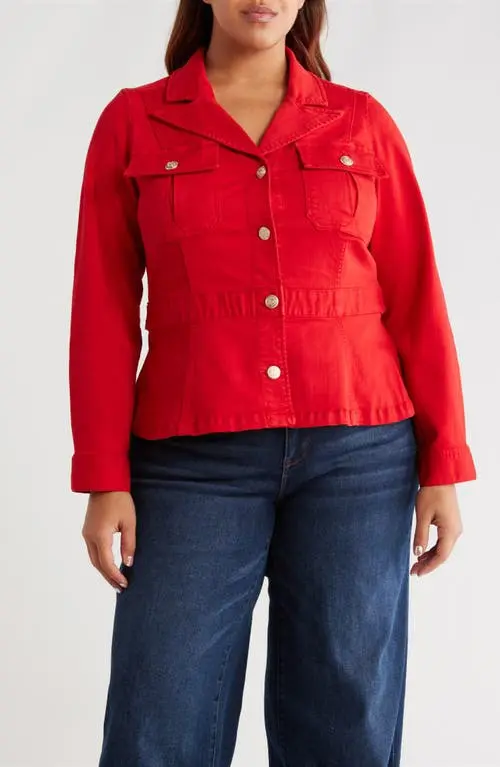 LIVERPOOL Tab Detail Peplum Stretch Denim Jacket