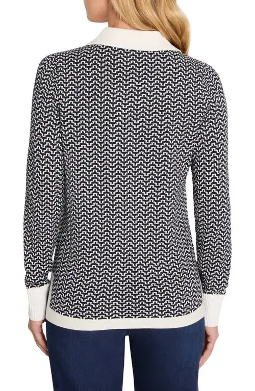 NIC+ZOE Two-tone Jacquard Cotton Blend Sweater