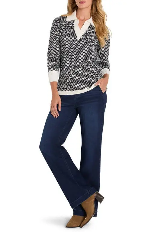 NIC+ZOE Two-tone Jacquard Cotton Blend Sweater