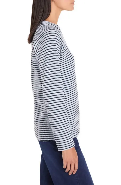 NIC+ZOE Striped Thermal Split Neck Long Sleeve Top - Blue Multi