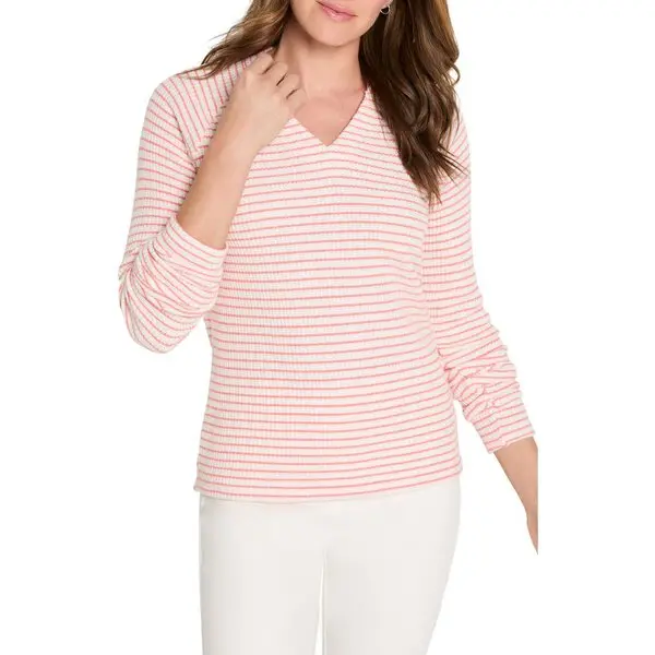 NIC+ZOE Striped Thermal Split Neck Long Sleeve Top